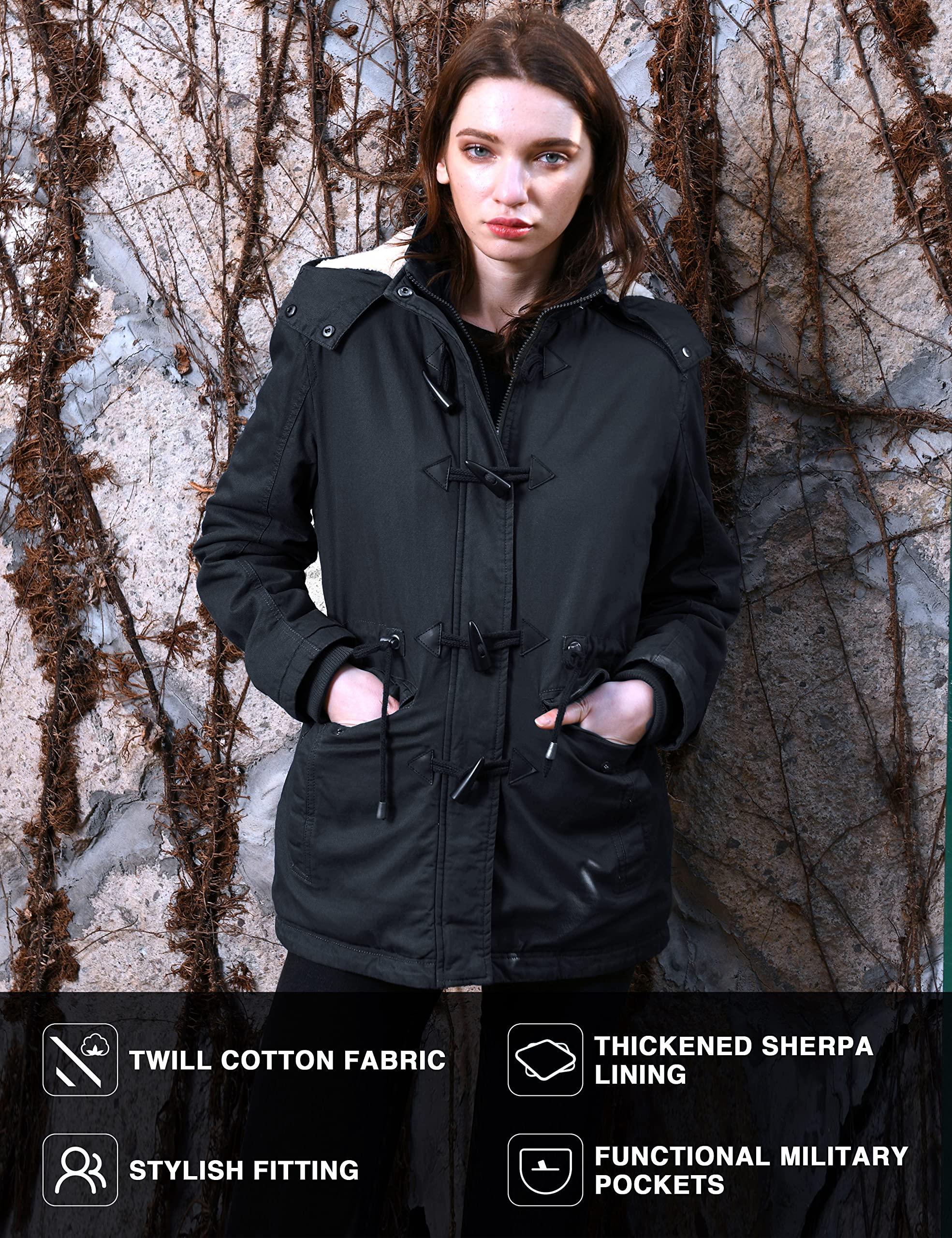 wantdo Women's Warm Thickened Parka Jacket Black XL Ladies' Water Resistant Winter Coat Navy XL