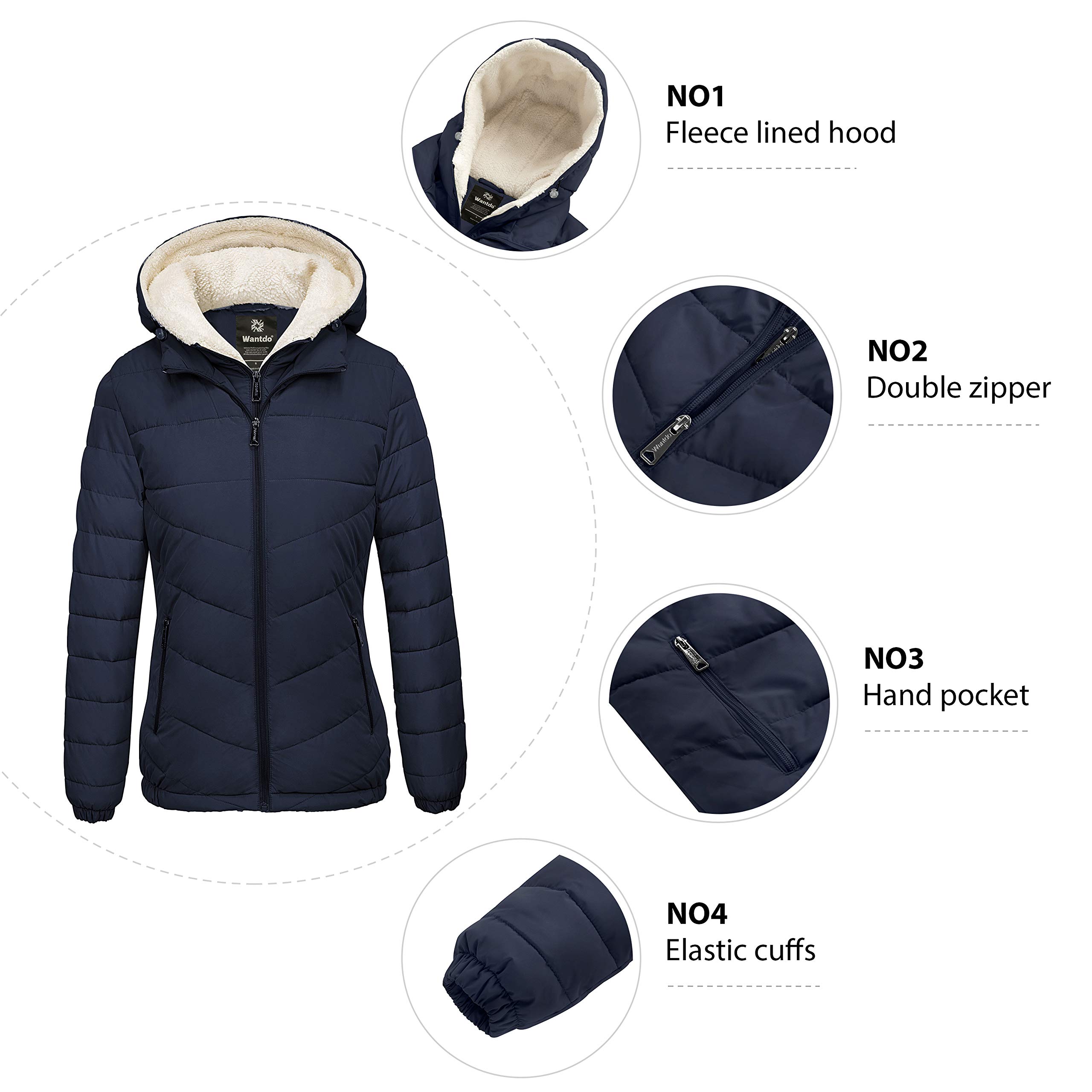 wantdo Women's Warm Thickened Parka Jacket Black XL Ladies' Water Resistant Winter Coat Navy XL