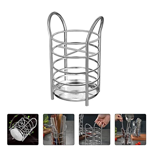 BESTonZON 1pc Stainless for Farmhouse Cutlery Countertop Utensil Rack Organizer Chopstick Holders Stand Round Pot Sponge Pen Black Sink Display Caddy Hanging Steel Cooking Silver