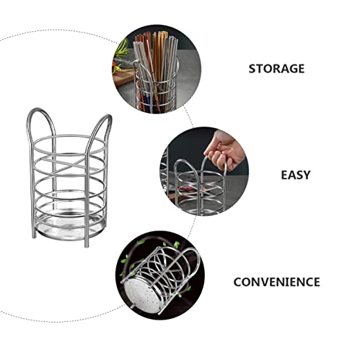 BESTonZON 1pc Stainless for Farmhouse Cutlery Countertop Utensil Rack Organizer Chopstick Holders Stand Round Pot Sponge Pen Black Sink Display Caddy Hanging Steel Cooking Silver