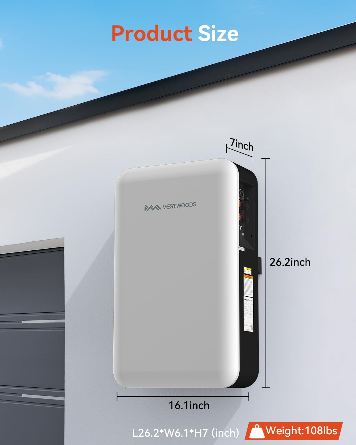 VESTWOODS 48V 100Ah LiFePO4 Battery, Canbus RS485 100A BMS 5120Wh 16-Cells Power Wall Lithium Battery, 10 Years 6000 Deep Cycles for Solar Energy Storage, Off-grid, Standby Power, IP65 for Outdoor