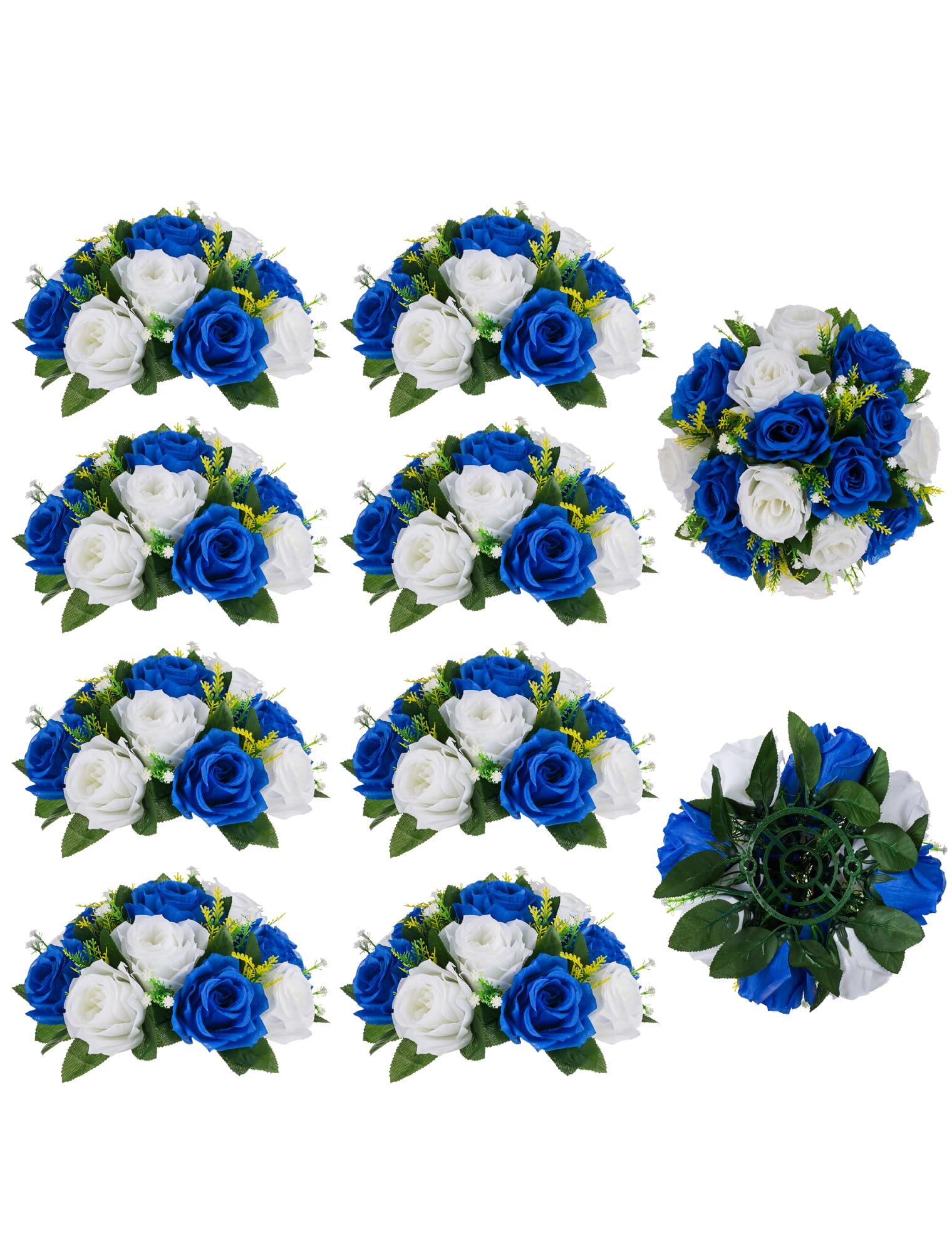 BLOSMON Rose Flowers Artificial for Decoration: 10 Pcs Royal Blue White Fake Kissing Balls for Wedding Table Centerpieces - Artificial Silk Floral Bouquet Arrangements for Home Party DIY Decor