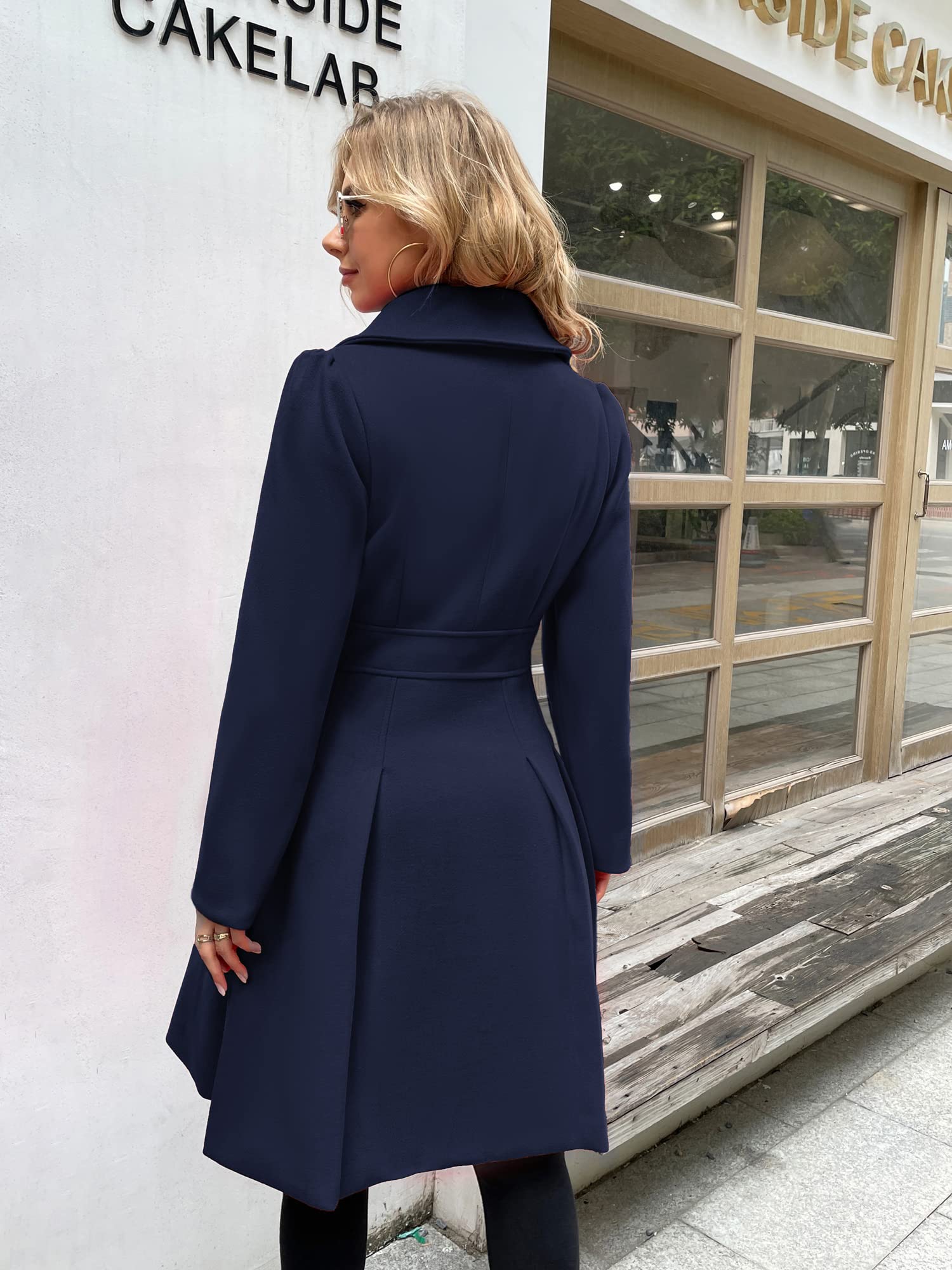 GRACE KARIN Women Swing Double Breasted Pea Coat Autumn Lapel Dress Outwear Dark Blue S