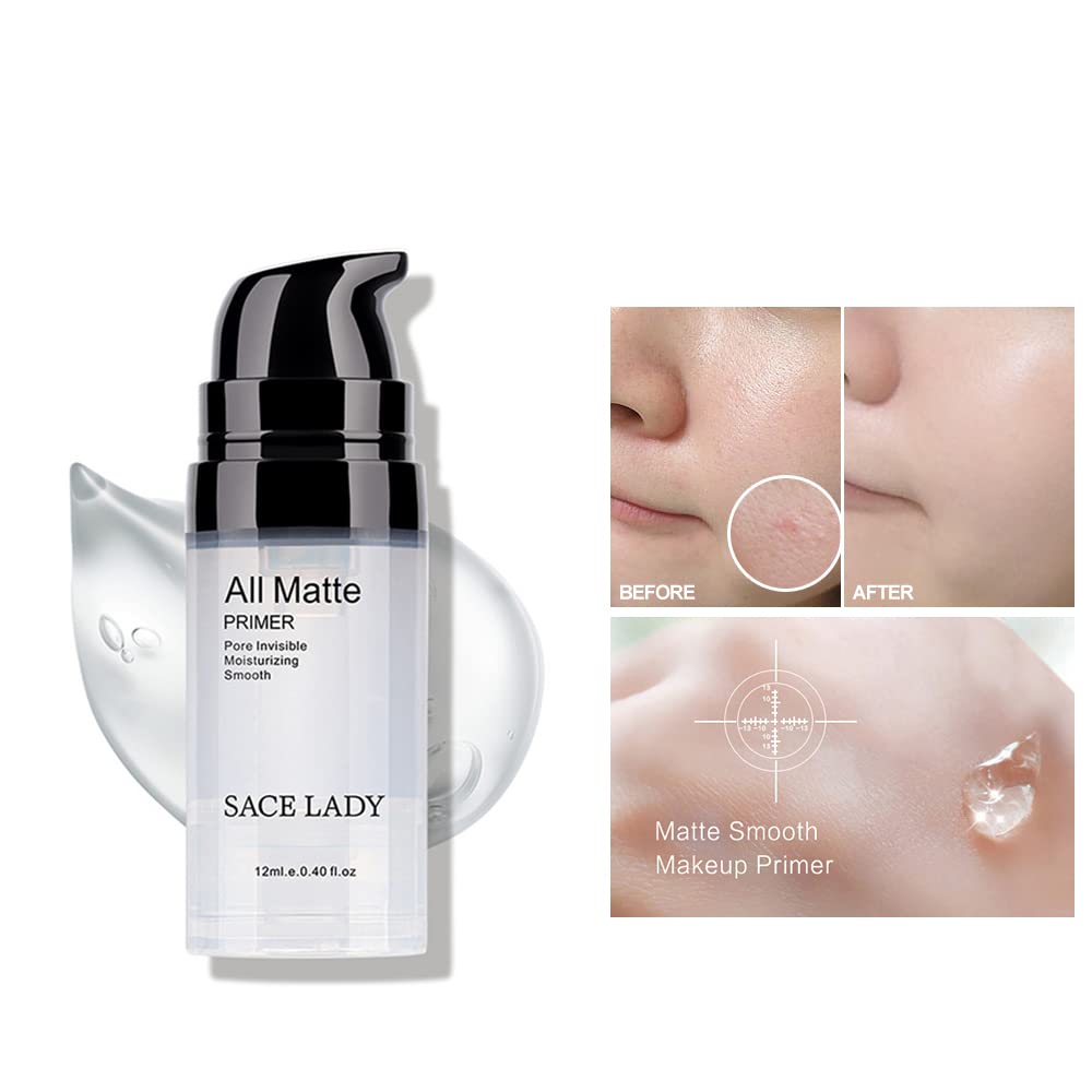 SACE LADY 5Pcs Face Base Makeup Set for Women Full Set, Flawless Matte Foundation, Full Cover Up Concealer for Eye Circles, Oil Control Loose Powder&Smooth Primer, Make Up Sponge, Lasting Waterproof Natural Cosmetics Kit
