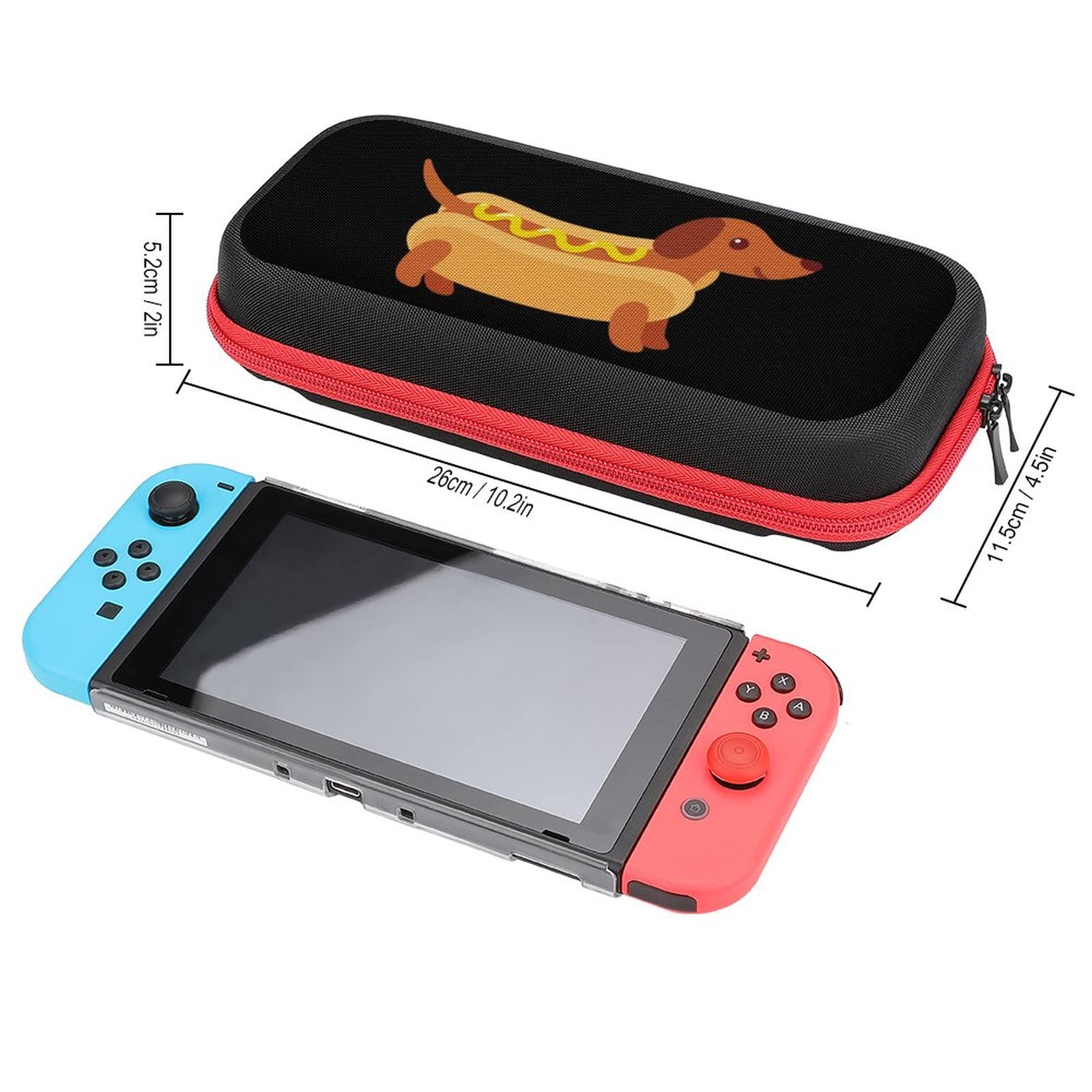 Dachshund in Hot Dog Bun with Mustard Carrying Case Hard Shell Storage Tote Bag Holds 20 Game Card Bag for Nintendo Switch