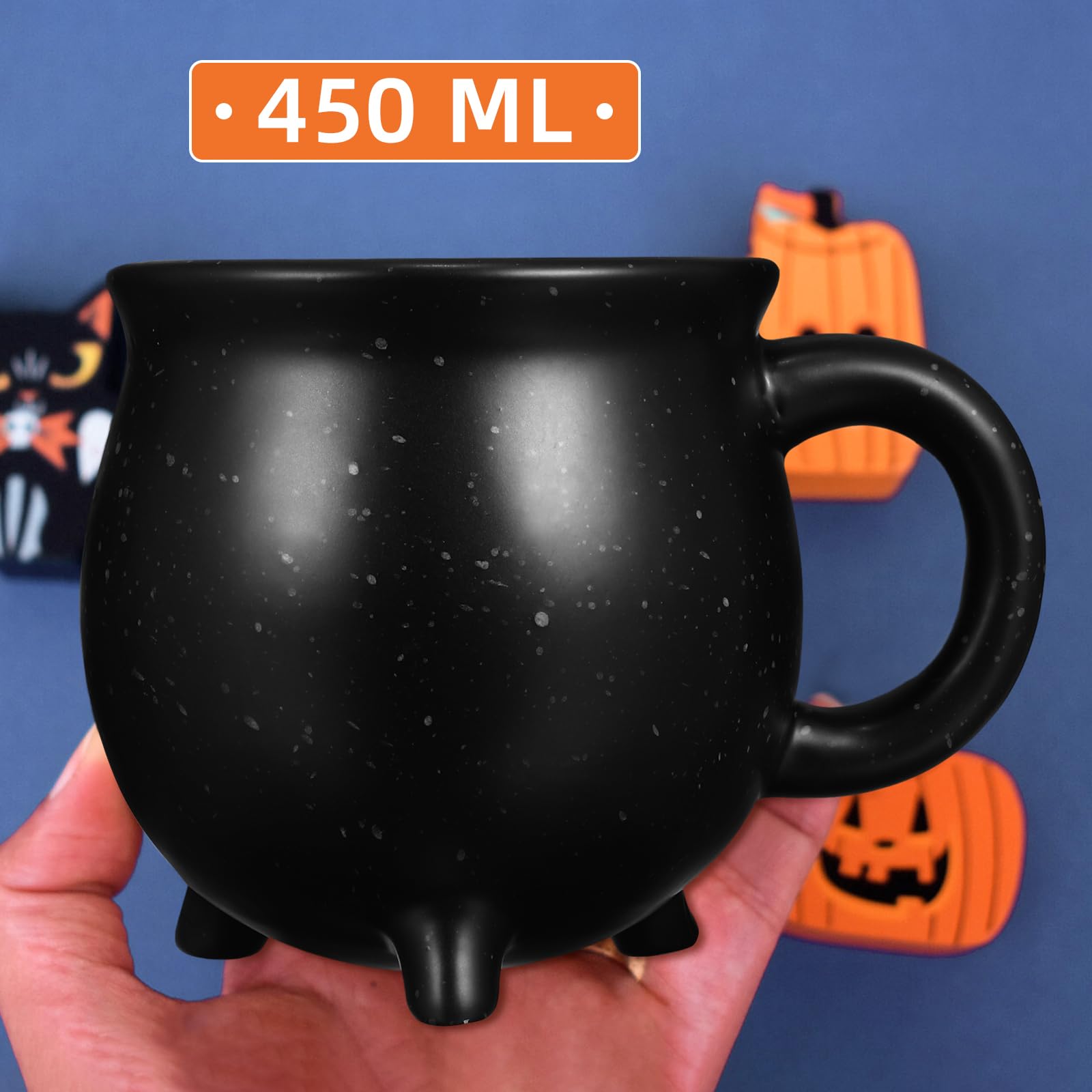 Zerodeko Halloween Witch Brew Cauldron Mug 450ML Ceramic Drinks Serving Mug Black Cauldron Coffee Mug Decorative Drinking Cup Halloween Tabletop Decor
