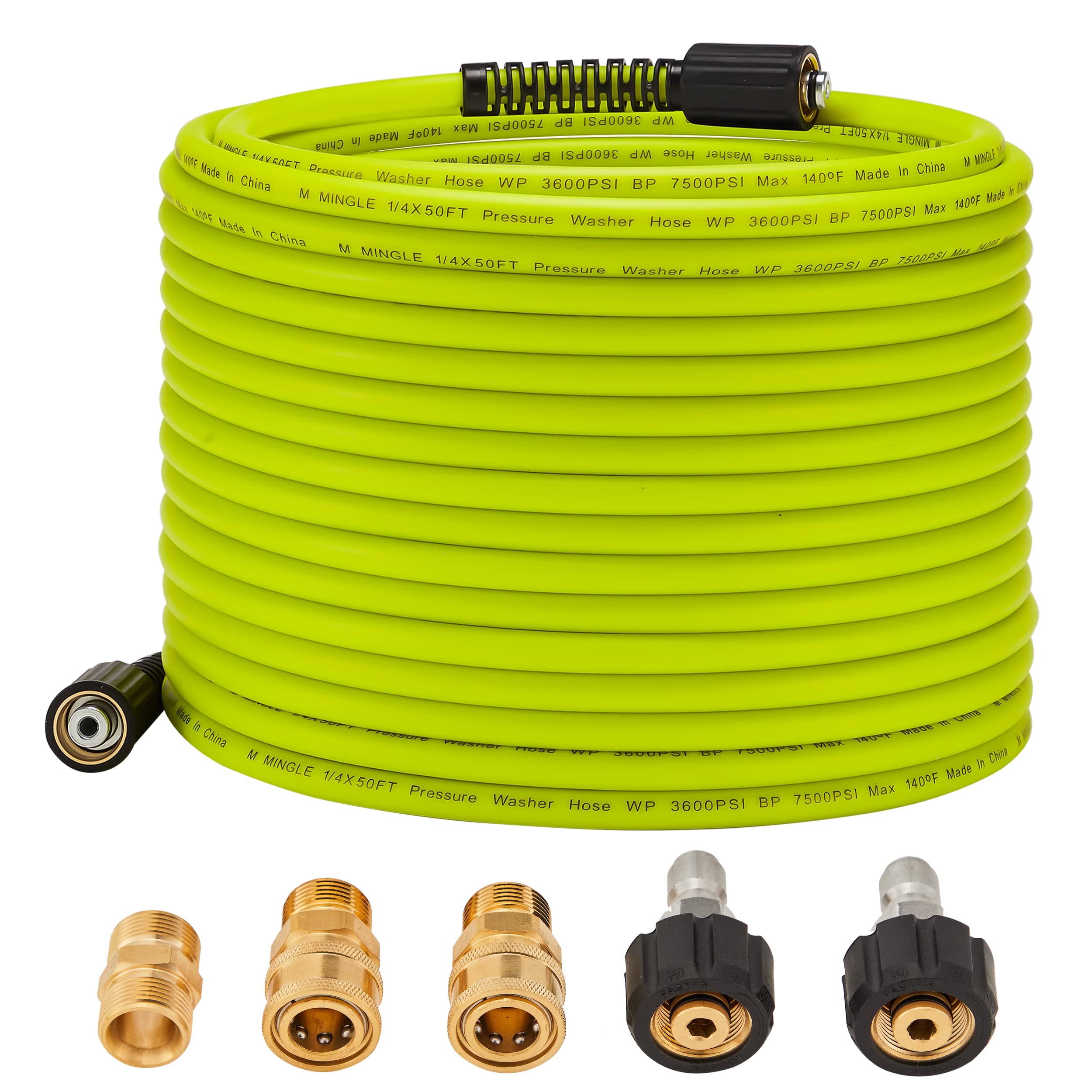 M MINGLE Pressure Washer Hose 50 FT x 1/4" - Replacement Power Wash Hose High Pressure Washer Gun Snow Foam Lance