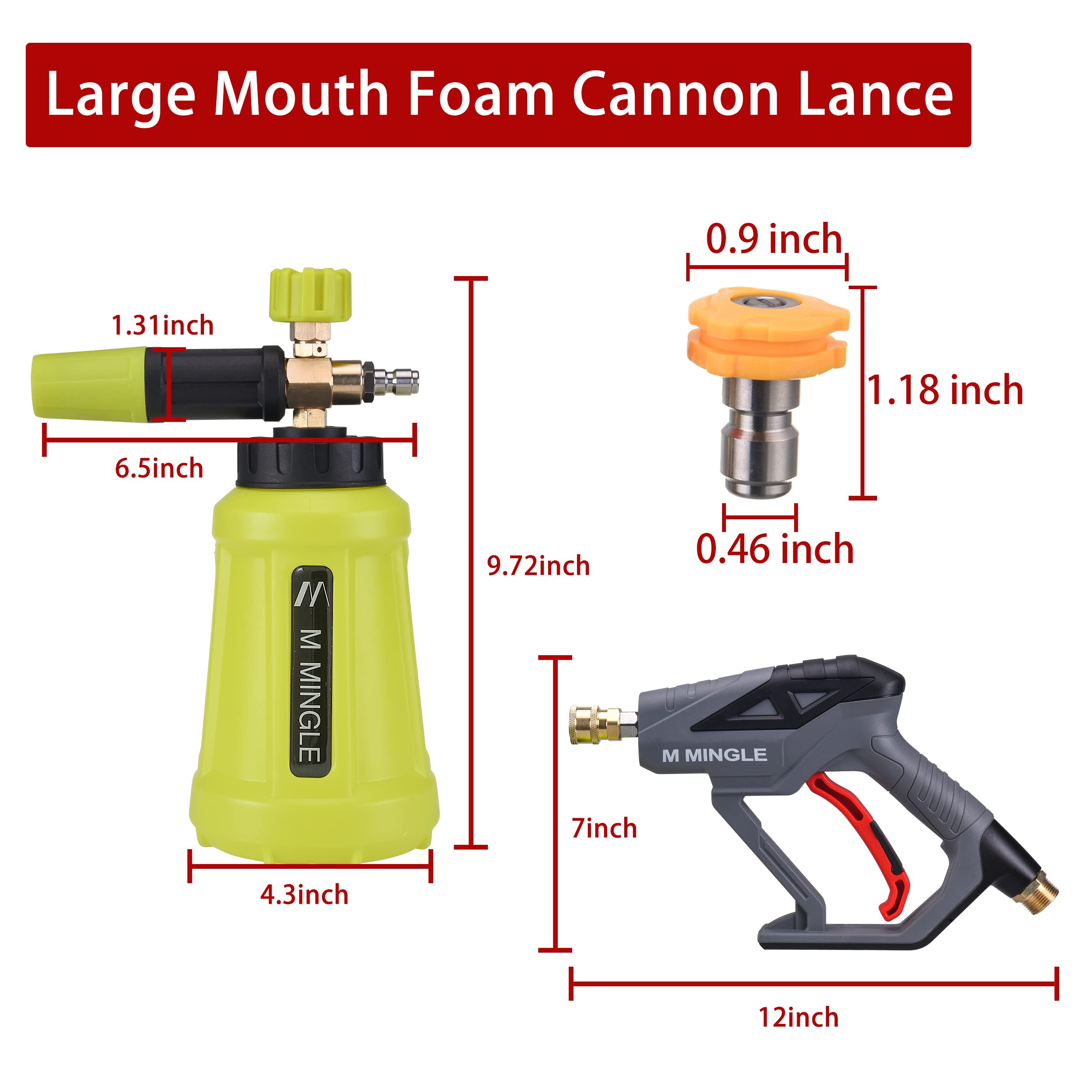 M MINGLE Pressure Washer Hose 50 FT x 1/4" - Replacement Power Wash Hose High Pressure Washer Gun Snow Foam Lance