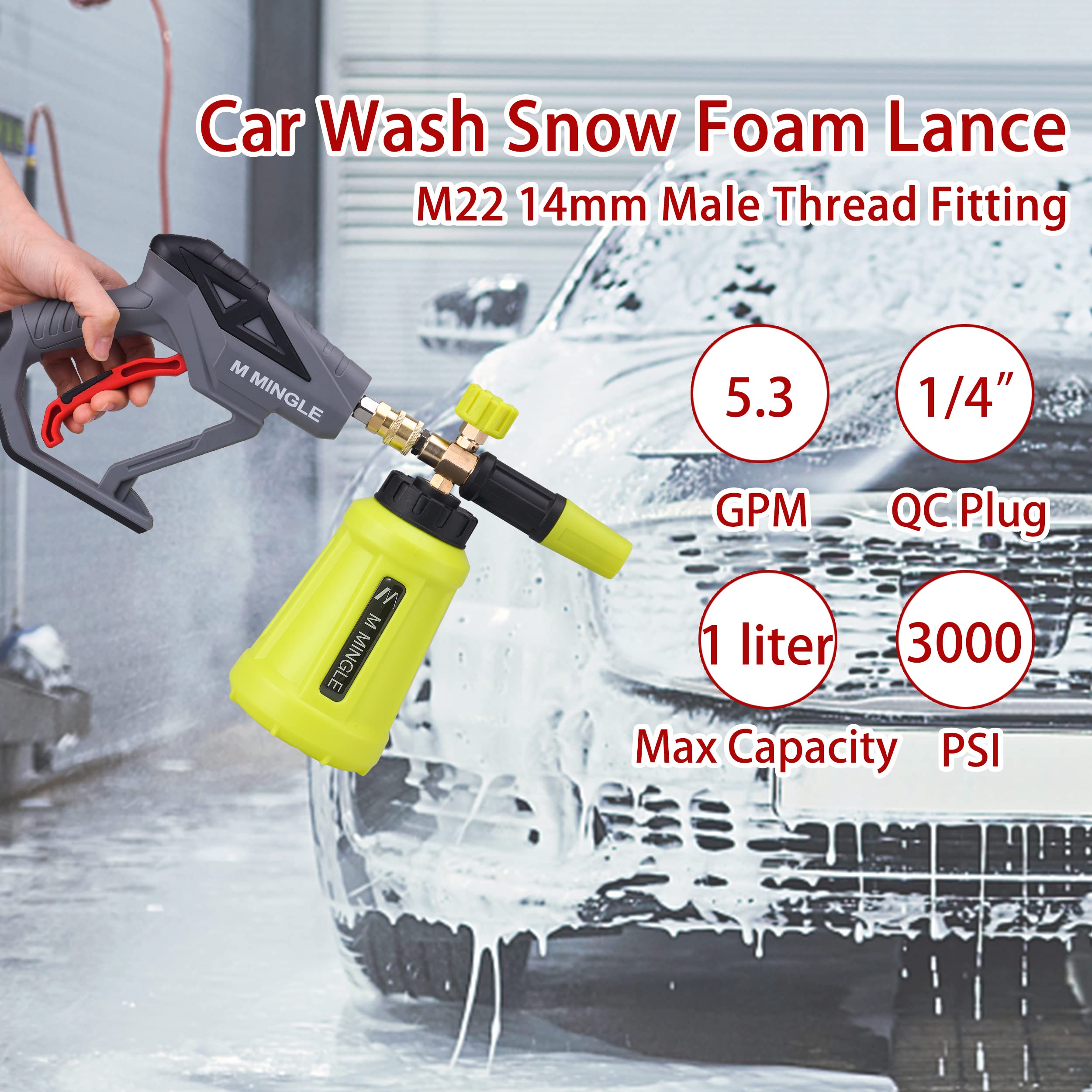 M MINGLE Pressure Washer Hose 50 FT x 1/4" - Replacement Power Wash Hose High Pressure Washer Gun Snow Foam Lance