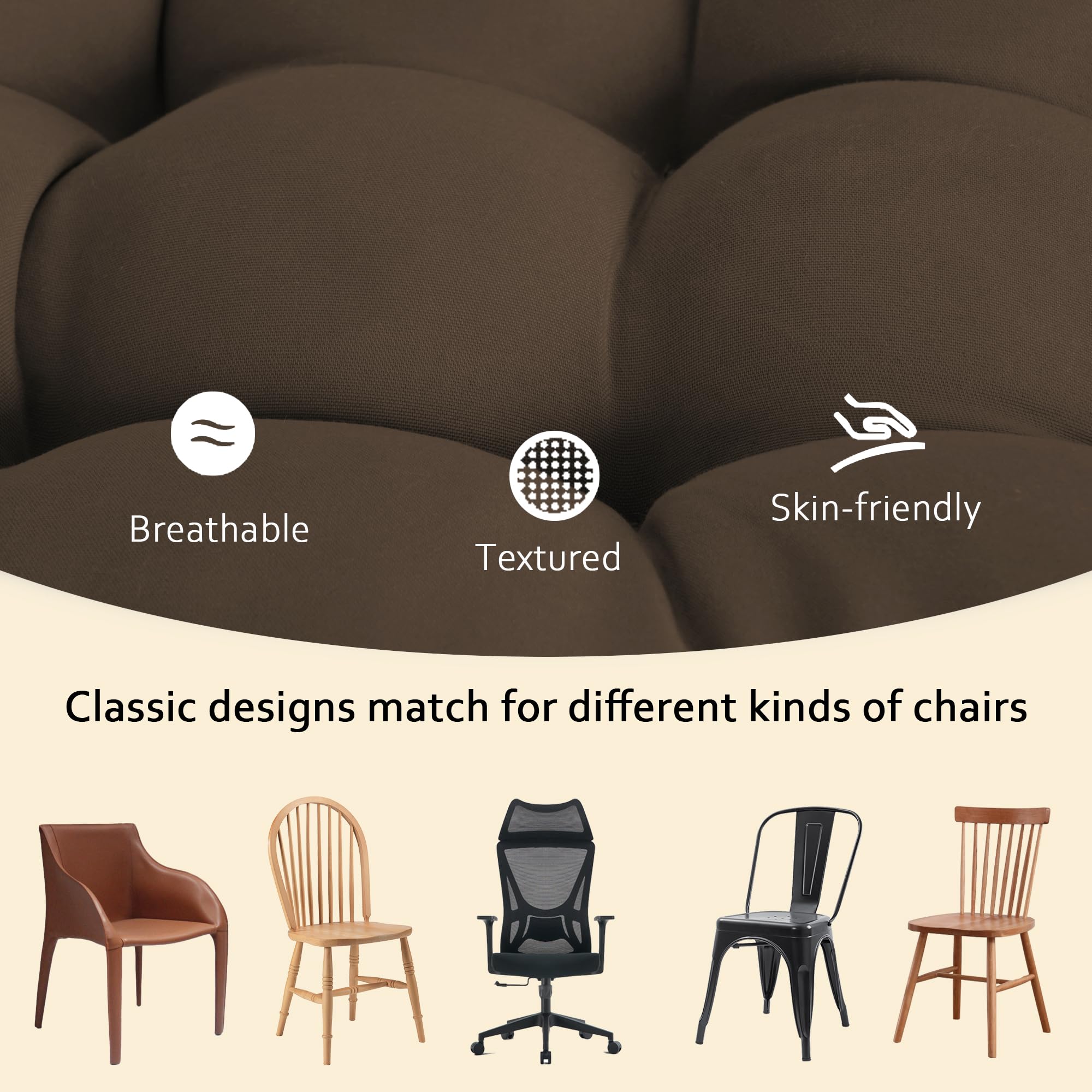 ELFJOY 4 Pack Chair Cushions for Dining Chairs 17x17 inch Seat Cushions for Kitchen Chairs Soft and Comfortable Square Chair Pads with Ties, Coffee