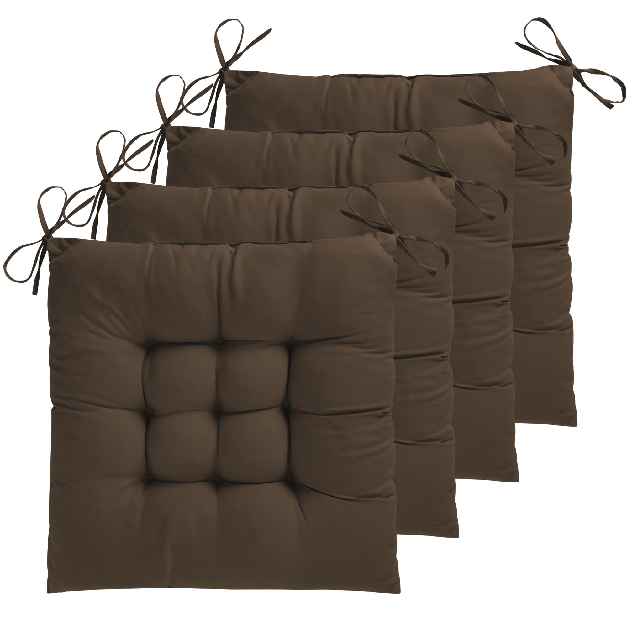 ELFJOY 4 Pack Chair Cushions for Dining Chairs 17x17 inch Seat Cushions for Kitchen Chairs Soft and Comfortable Square Chair Pads with Ties, Coffee