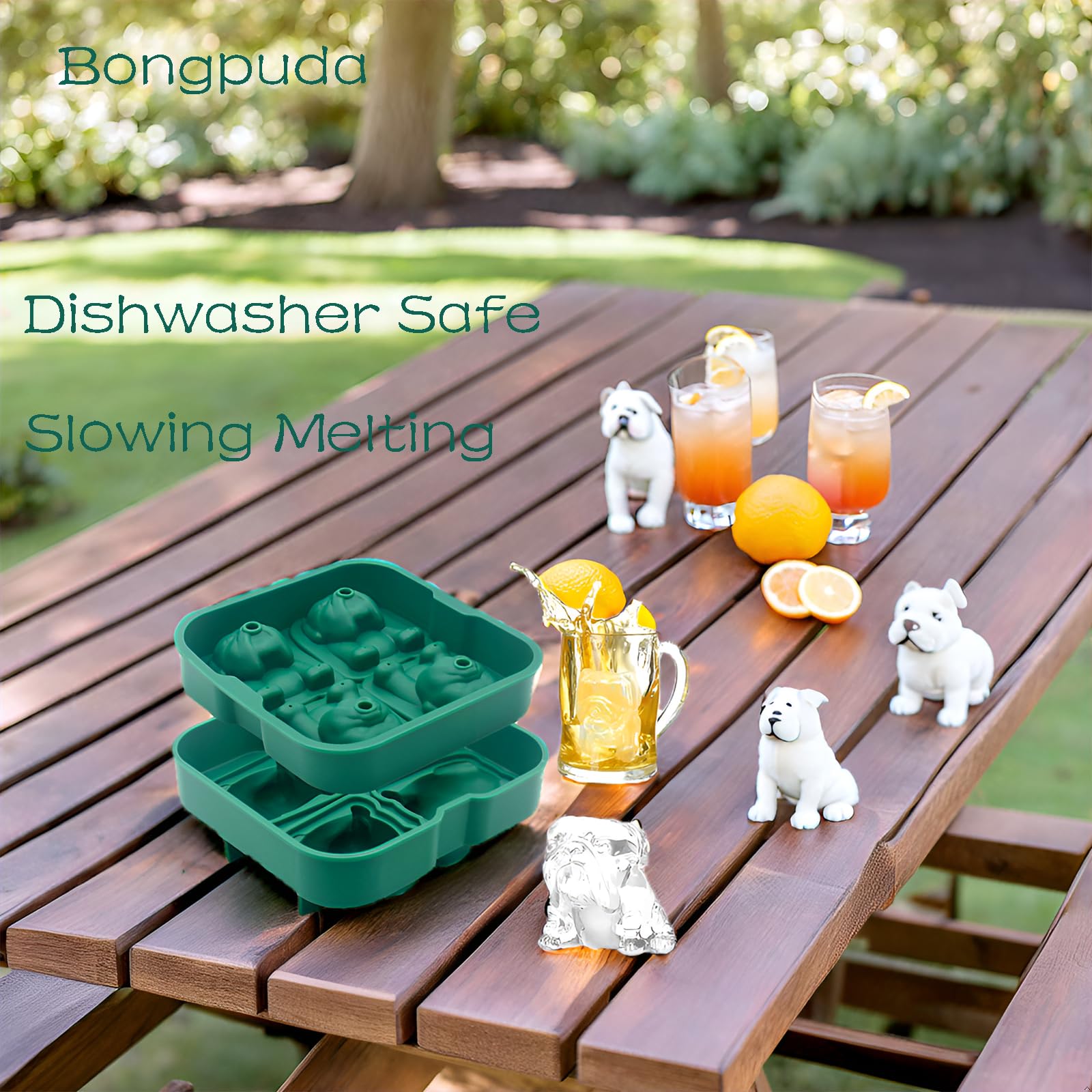 Bongpuda Funny Ice Cube Molds,4 Cavity 3D Bulldog Ice Cube Mold,Silicone Ice Cube Trays Shapes,Ice Cube Model For Bulldog Lovers to Make Whiskey,Cocktails and Fun Drinks Bulldog Gifts(Dark Green)