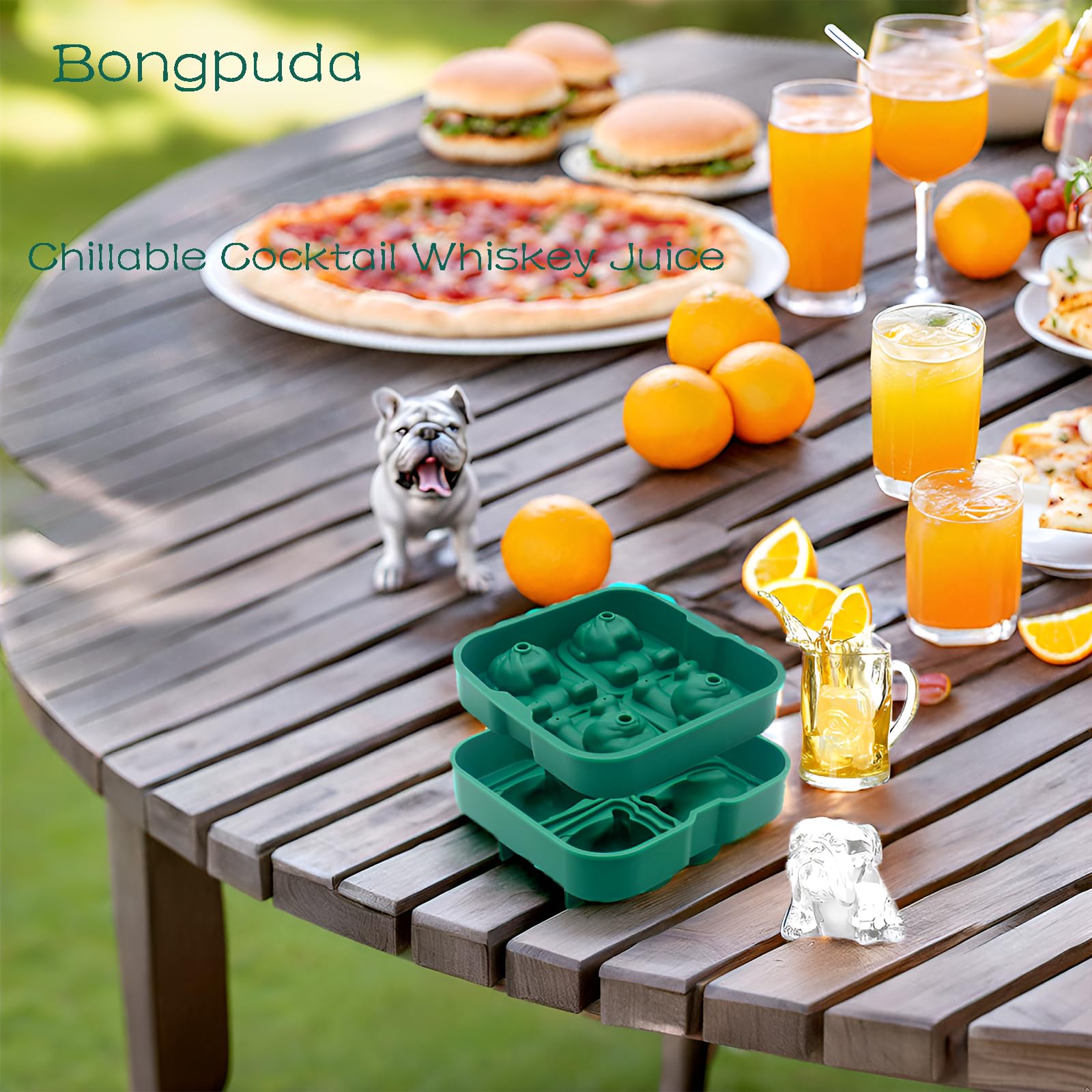 Bongpuda Funny Ice Cube Molds,4 Cavity 3D Bulldog Ice Cube Mold,Silicone Ice Cube Trays Shapes,Ice Cube Model For Bulldog Lovers to Make Whiskey,Cocktails and Fun Drinks Bulldog Gifts(Dark Green)