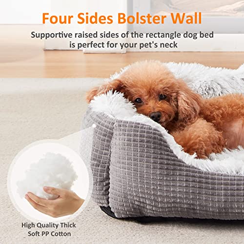 MIXJOY Medium Dog Bed for Medium Small Large Dogs, Washable Orthopedic Dog Sofa Bed, Durable Plush Rectangle Pet Bed, Soft Fluffy Calming Puppy Bed with Anti-Slip Bottom(M, 25''x 21''x 8'')