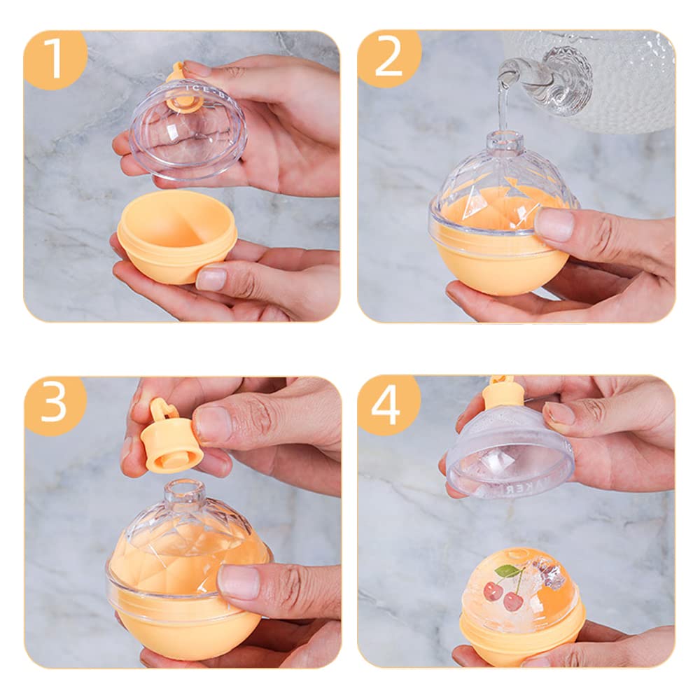 Ice Ball Molds with Lids 4 Pack, Silicone Ice Cube Molds, Candy Color Ice Spheres Ice Ball Maker Mold for Whiskey and Cocktail, Easy-Release Ice Cube Tray for Freezer