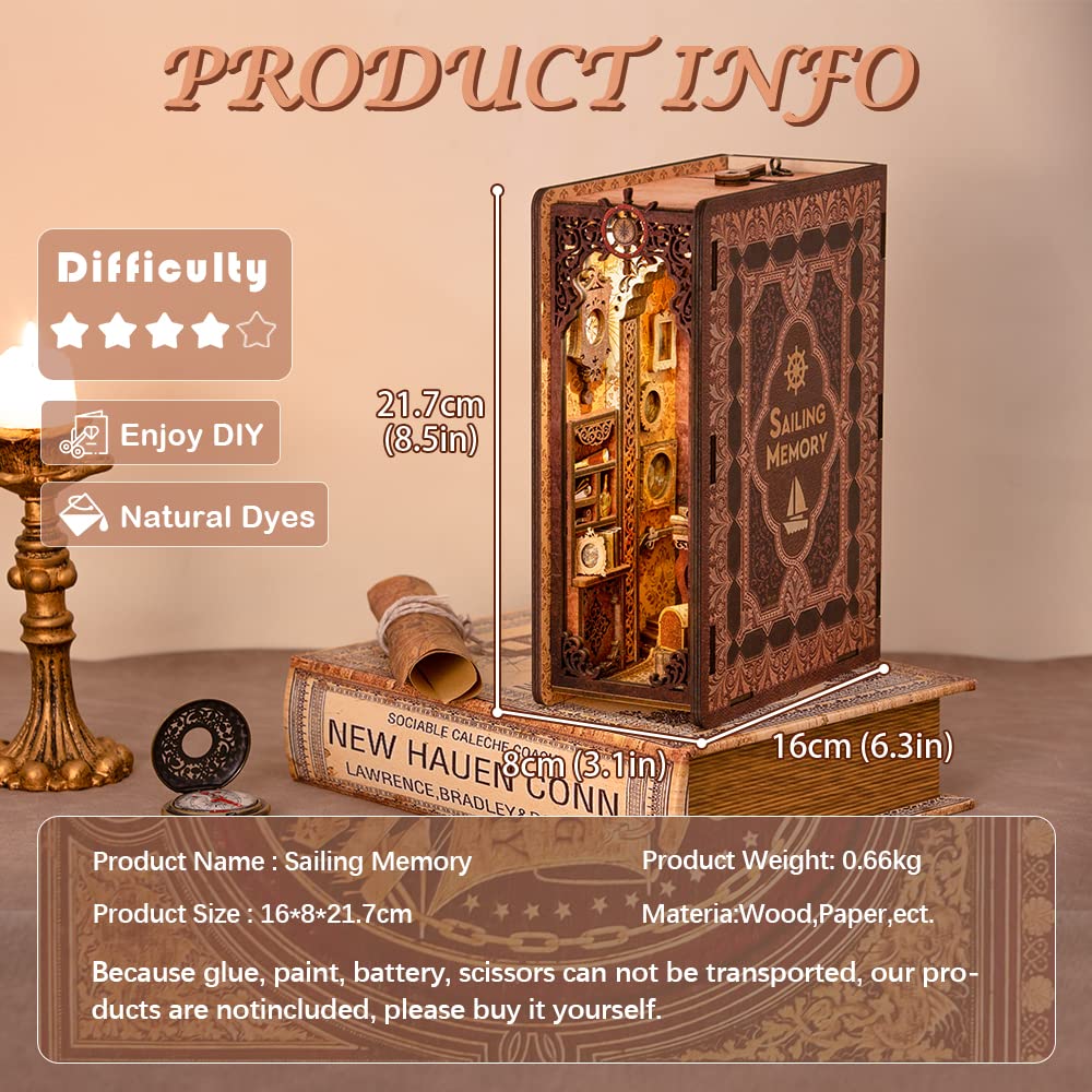 CUTEBEE Book Nook Kit, DIY Booknook Miniature House Tiny House 3D Wooden Puzzle Dollhouse Kit for Adults and Teens, Bookshelf Insert Decor, DIY Craft Gift Model Build
