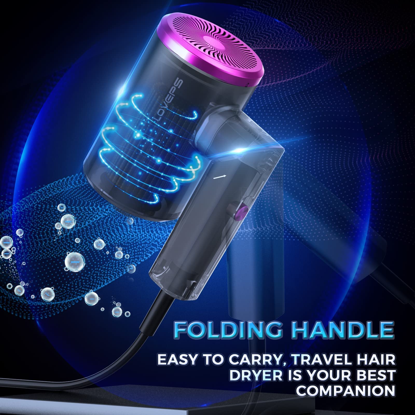 Hair Blow Dryer, Foldable Handle 1800W Ionic Travel Hiar Dryer, Constant Temperature Hair Care Without Hair Damage