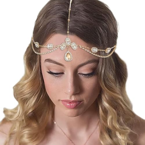 Brinie Rhinestone Hair Chains Silver Head Chain Jewelry Bride Wedding Headbands Chain Bridal Headpiece Jewelry Forehead Chain Costume Prom Wedding Hair Jewelry for Women and Girls (Type 2)