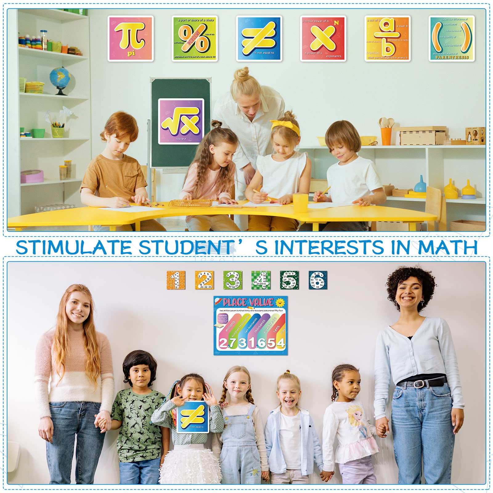 Crtiin 29 Pcs Educational Posters Set Middle School Large Math Symbol Learning Posters Educational Keywords Math Vocabulary playbill for Elementary and Middle School Classroom