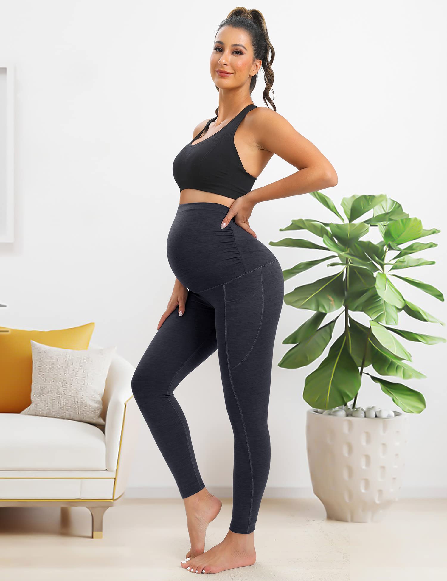 Heathyoga Maternity Leggings with Pockets - Pregnancy Yoga Pants for Women's Workout