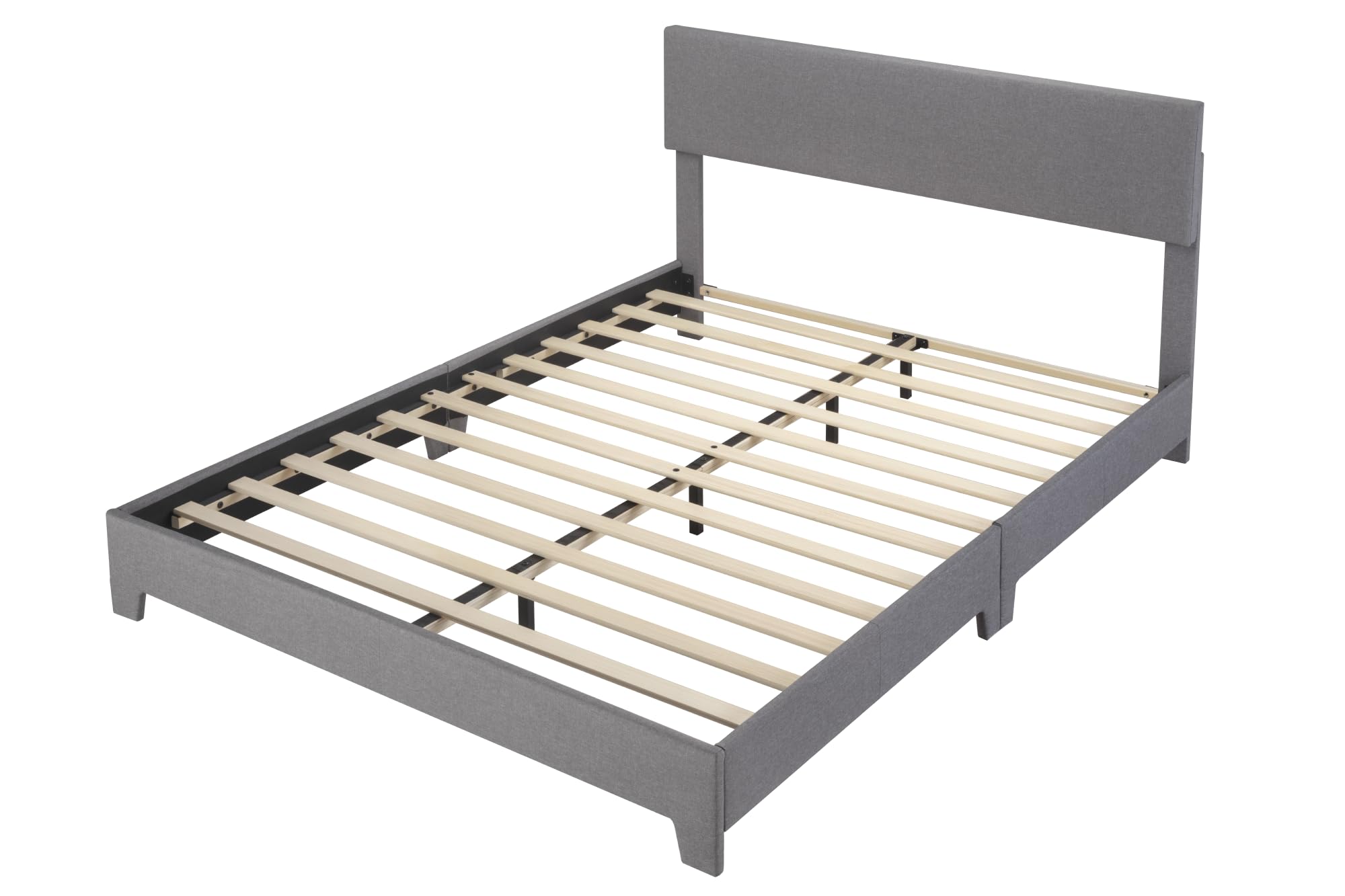 Allewie Full Size Bed Frame with Adjustable Headboard, Upholstered Platform Bed with Wood Slats, Heavy Duty Mattress Foundation, No Box Spring Needed, Noise-Free, Easy Assembly, Light Grey