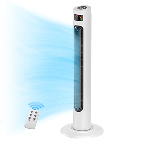 CHRUN 36''Oscillating Tower Fan, Remote Control, Quiet Stand Up Fan, 3 Speed, 3 Modes,15-Hour Timer, LED Display, 70° Oscillating Wider Air Coverage Tower Fan for Cooling Bedroom Home Office (White)