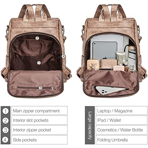 FOXLOVER Backpack Purse for Women Large Womens Backpack Leather Travel Backpack Fashion Backpack Purse Designer Ladies Shoulder Bags(Brown A)