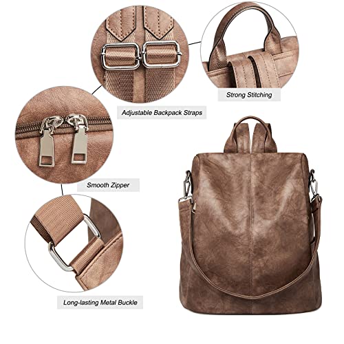 FOXLOVER Backpack Purse for Women Large Womens Backpack Leather Travel Backpack Fashion Backpack Purse Designer Ladies Shoulder Bags(Brown A)