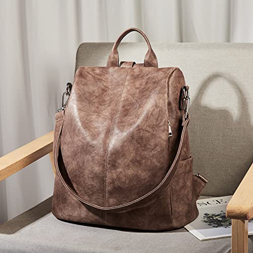 FOXLOVER Backpack Purse for Women Large Womens Backpack Leather Travel Backpack Fashion Backpack Purse Designer Ladies Shoulder Bags(Brown A)