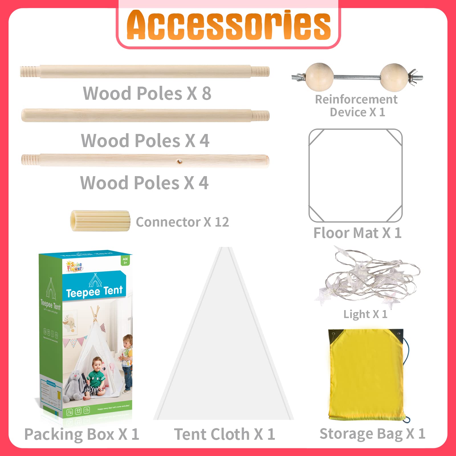 Kids Teepee Tent with Padded Mat & Light String, Washable Foldable Play Tent, Natural Cotton Canvas Teepee Indoor Outdoor Playhouse for Toddler, for 3 4 5 6 7 8 9 10 Boys and Girls