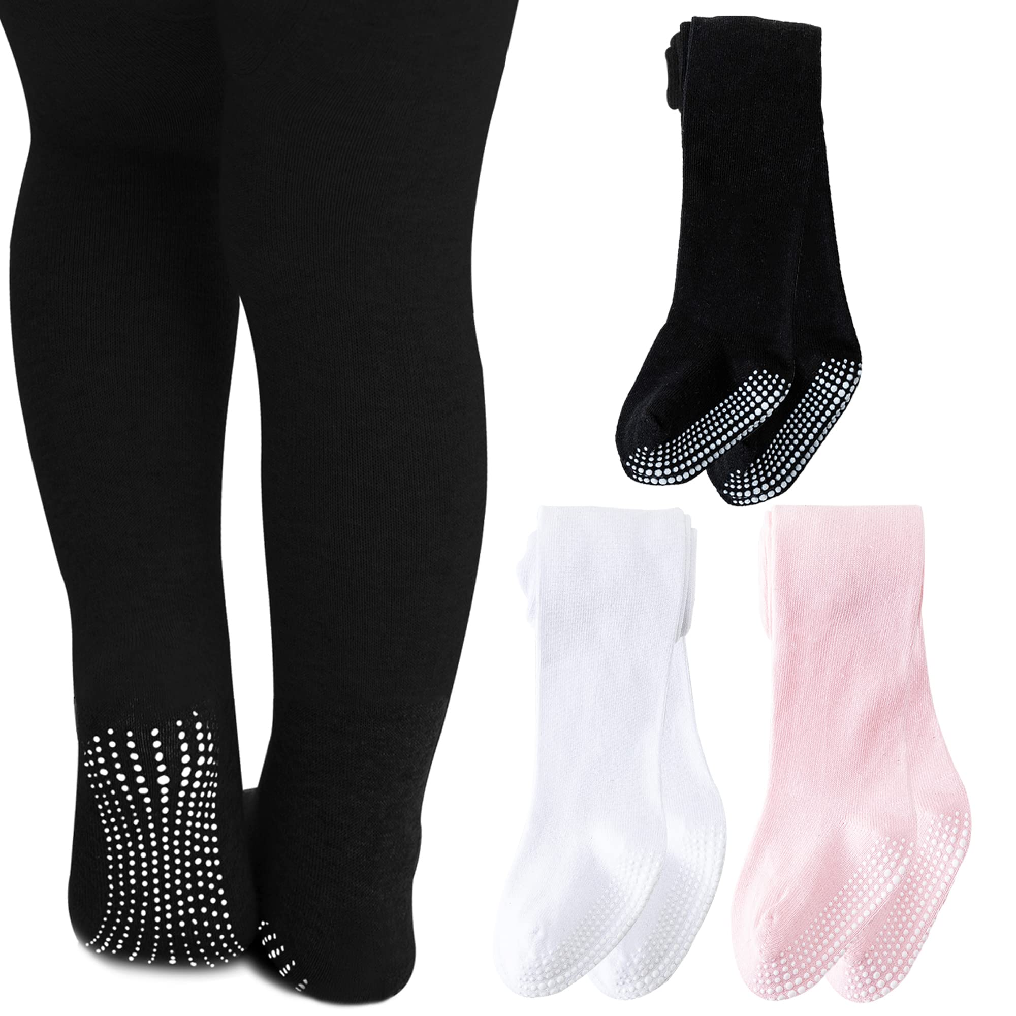 Baby Girl Tights Non Slip Baby Tights 12-24 Months Girl Warm Cotton Leggings Seamless Pantyhose Non-Skid Grip for Toddler 3 Pack (Black, White, Pink, M)