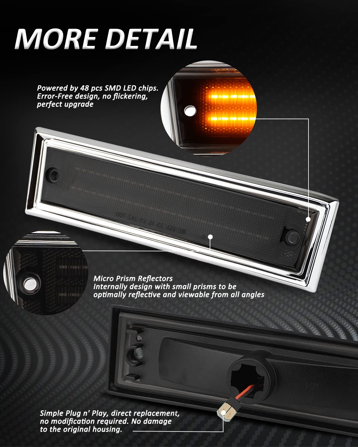 Bestview LED Side Marker Lights Compatible with 1981-1991 Chevy C10 C20 C30 GMC C1500 C2500 Suburban Blazer Jimmy, Driver & Passenger Side, Smoked Lens