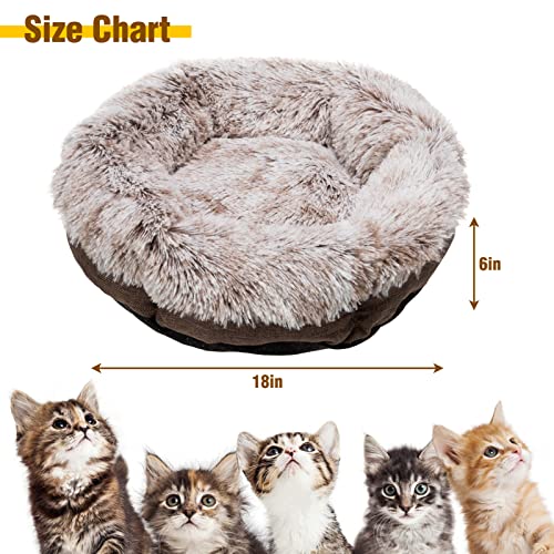KOOLTAIL Cat Bed, Super Soft Plush Calming Cute Warm Cat Beds for Indoor Warm in Winter, Marshmallow Pet Bed,Anti Anxiety Donut Cuddler Round Dog Kitty Bed Furry Cushion Bed Washable (Brown)