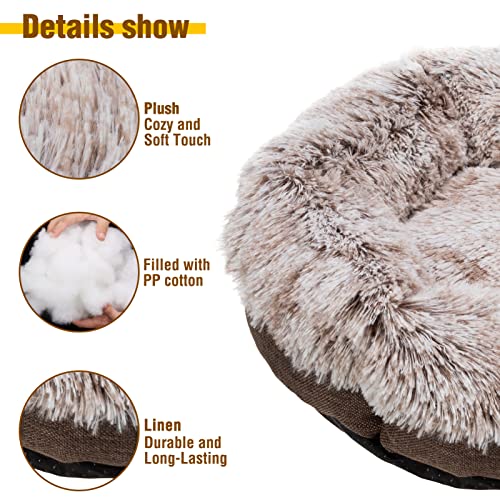 KOOLTAIL Cat Bed, Super Soft Plush Calming Cute Warm Cat Beds for Indoor Warm in Winter, Marshmallow Pet Bed,Anti Anxiety Donut Cuddler Round Dog Kitty Bed Furry Cushion Bed Washable (Brown)