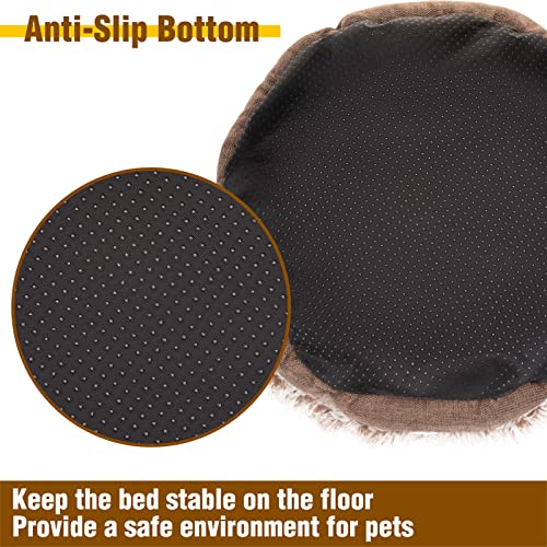 KOOLTAIL Cat Bed, Super Soft Plush Calming Cute Warm Cat Beds for Indoor Warm in Winter, Marshmallow Pet Bed,Anti Anxiety Donut Cuddler Round Dog Kitty Bed Furry Cushion Bed Washable (Brown)