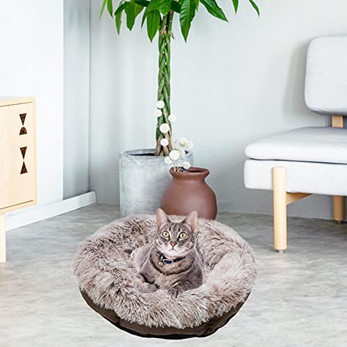 KOOLTAIL Cat Bed, Super Soft Plush Calming Cute Warm Cat Beds for Indoor Warm in Winter, Marshmallow Pet Bed,Anti Anxiety Donut Cuddler Round Dog Kitty Bed Furry Cushion Bed Washable (Brown)