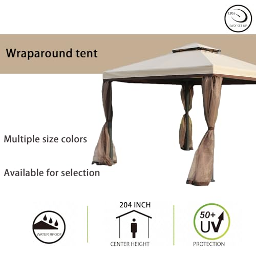 Garden lucky Replacement Gazebo Mosquito Netting 4 Panels for Patio Garden Backyard (12'x12', Coffee, Only Netting)