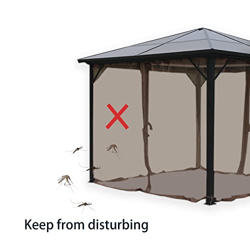 Garden lucky Replacement Gazebo Mosquito Netting 4 Panels for Patio Garden Backyard (10'x12', Brown, Only Netting)