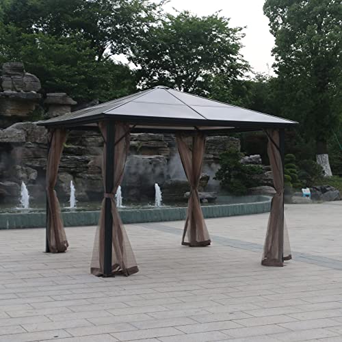 Garden lucky Replacement Gazebo Mosquito Netting 4 Panels for Patio Garden Backyard (10'x12', Brown, Only Netting)