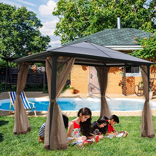 Garden lucky Replacement Gazebo Mosquito Netting 4 Panels for Patio Garden Backyard (10'x12', Brown, Only Netting)