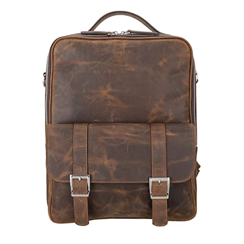 BLACKBROOK Premium Leather Backpack, Hazel Luxurious Genuine Leather Protective Travel Carrying Bag & Backpack, Laptop Bag, Case (Distressed Coffee)