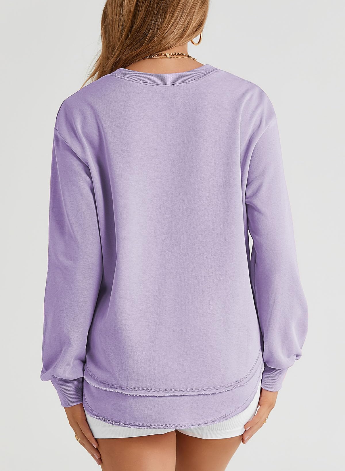 EVALESS Sweatshirt for Women Casual Long Sleeve Shirts Cute Lightweight Comfort Colors Crewneck Cotton Sweatshirts Loose Fit Side Split Pullover Tunic Tops 2025 Fall Fashion Clothes Purple Medium