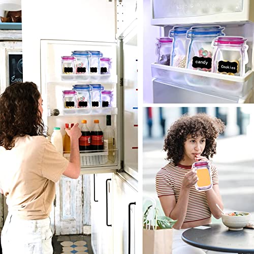 81 Pcs Reusable Mason Jar Bottle Bags,Washable Multi-Size Mason Jars Ziplock Food Storage,Fresh Leak-Proof Snack ziplock Bag with Black Label Sticker,Silicone Funnel for Kitchen,Camping,Travel,Office