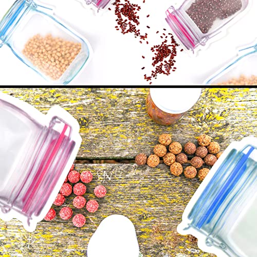 81 Pcs Reusable Mason Jar Bottle Bags,Washable Multi-Size Mason Jars Ziplock Food Storage,Fresh Leak-Proof Snack ziplock Bag with Black Label Sticker,Silicone Funnel for Kitchen,Camping,Travel,Office