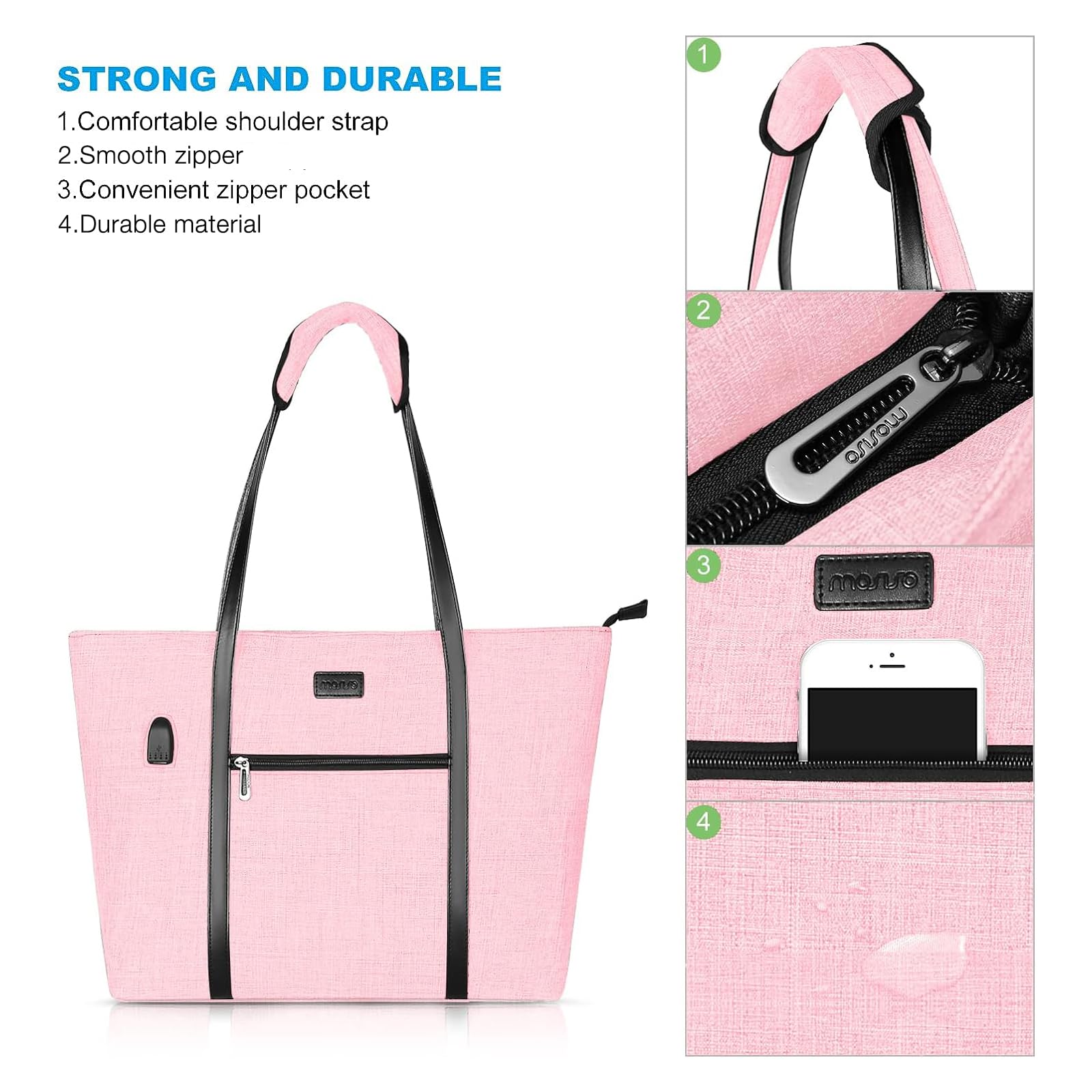 MOSISO USB Port Laptop Tote Bag for Women,Compatible with MacBook, 17-17.3 inch Notebook and Chromebook, Work Travel Business Computer Bag with Small Purse, Pink