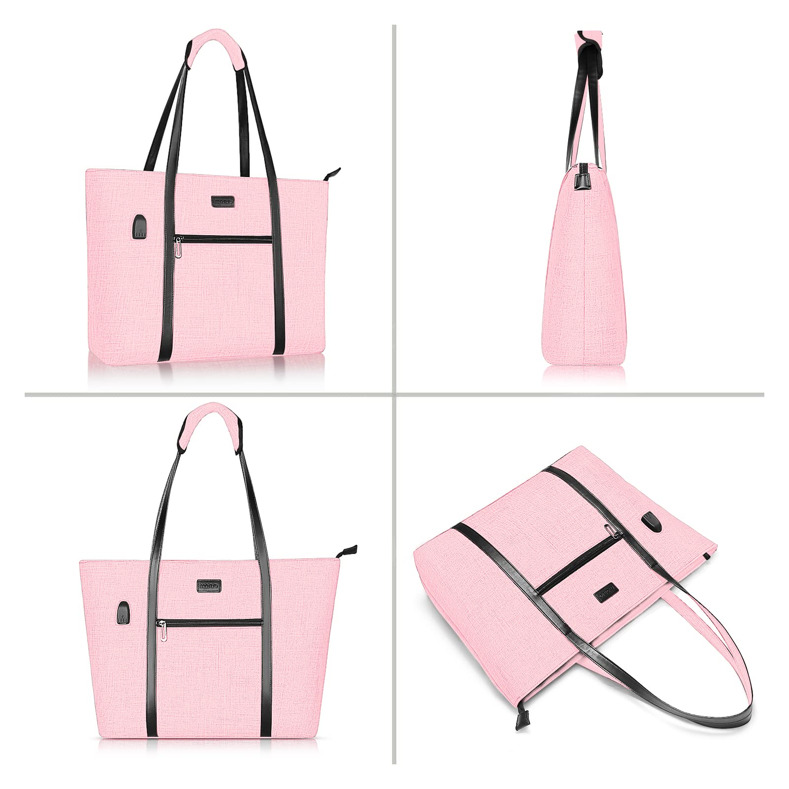 MOSISO USB Port Laptop Tote Bag for Women,Compatible with MacBook, 17-17.3 inch Notebook and Chromebook, Work Travel Business Computer Bag with Small Purse, Pink