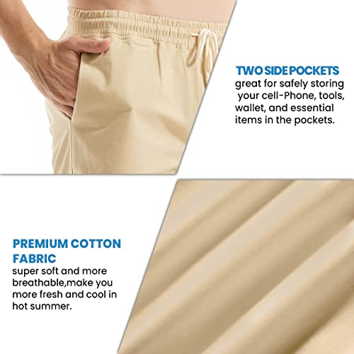 AIMPACT Men's 5 Inseam Cotton Casual Shorts Elastic Waistband with Multi-Pocket Daily Wear(Khaki XL)