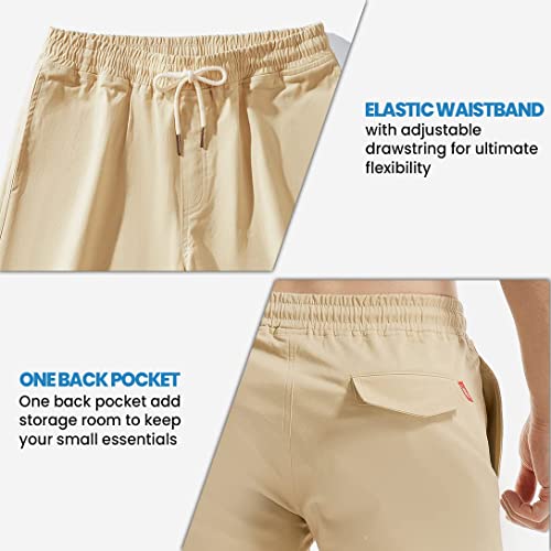 AIMPACT Men's 5 Inseam Cotton Casual Shorts Elastic Waistband with Multi-Pocket Daily Wear(Khaki XL)