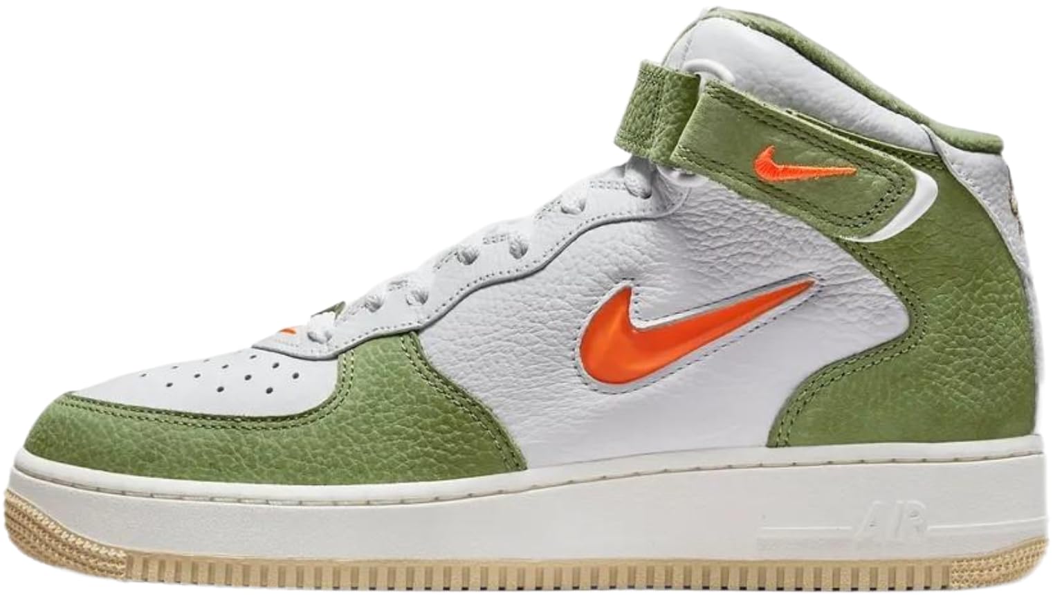 Nike mens Air Force 1 Mid Qs, White/Oil Green/Sail/Total Ora, 10