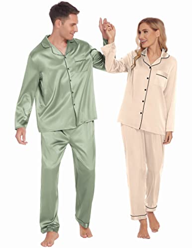 Ekouaer Silky Pajamas for Women Long Sleeve Satin Top with Long Lounge Pants Set Pockets Sleepwear Pjs (Champagne,M)